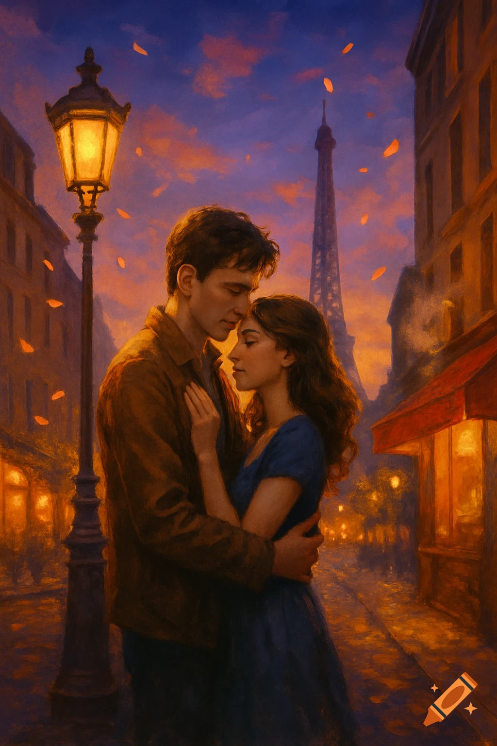 A couple kisses in front of a golden Byzantine-style mosaic, with lit ...