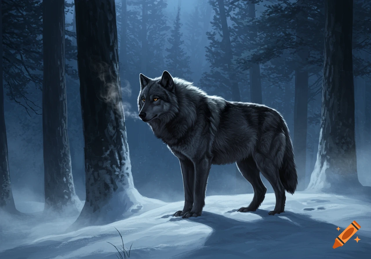 A majestic photorealistic werewolf with glowing yellow eyes stands on ...