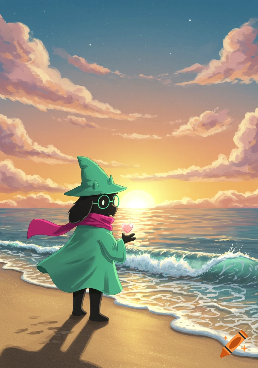 Ralsei, a dark-furred character in a teal cloak, pink scarf, and green ...