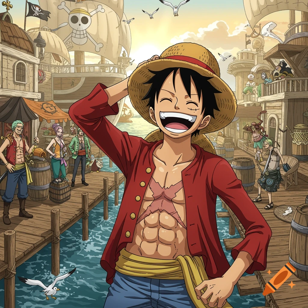 Anime character Luffy sleeps peacefully in a sunlit wooden room ...