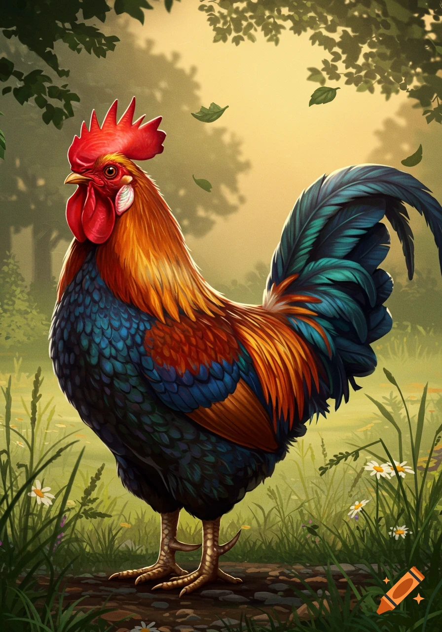 A grouse stands on a misty hill with pink petals and flowers ...