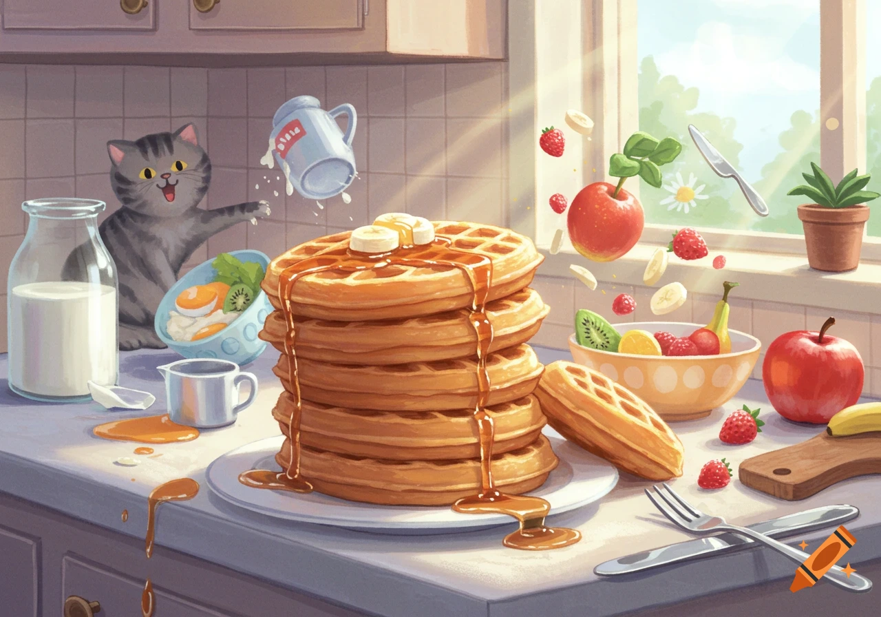 A tall, illustrated stack of banana and peanut butter sandwiches on a ...