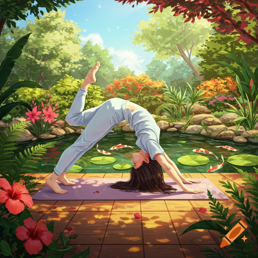 Colorful cartoon of a person doing a side plank in a bright room, with ...