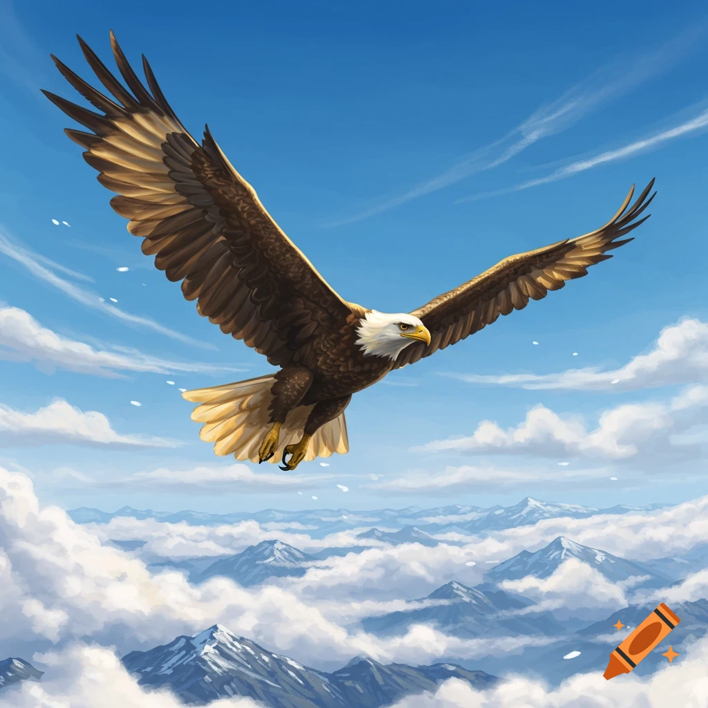 A majestic lammergeier with a white head and red chest flies over snow ...