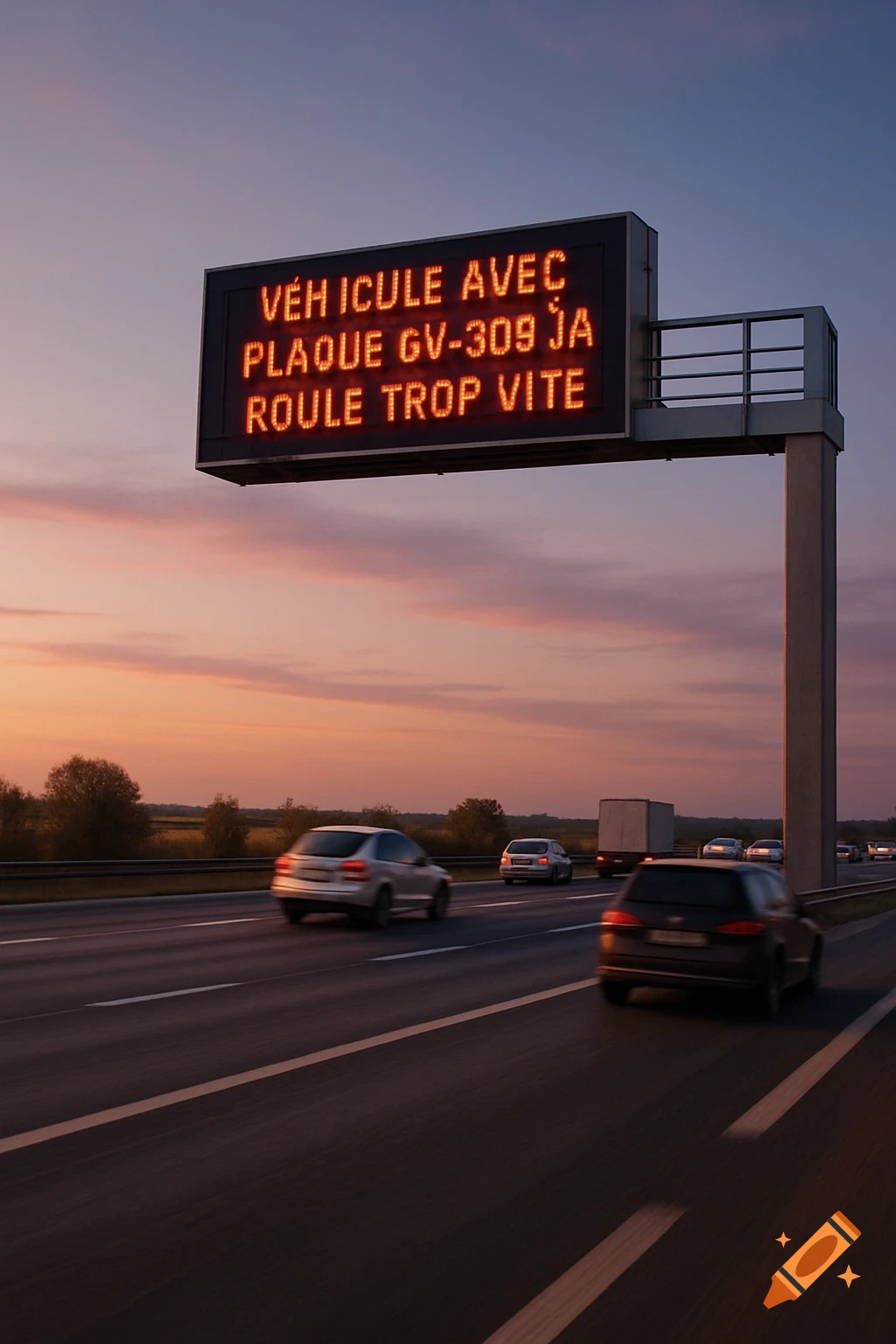 A red triangular warning sign with "Prudence sur la route" in white ...
