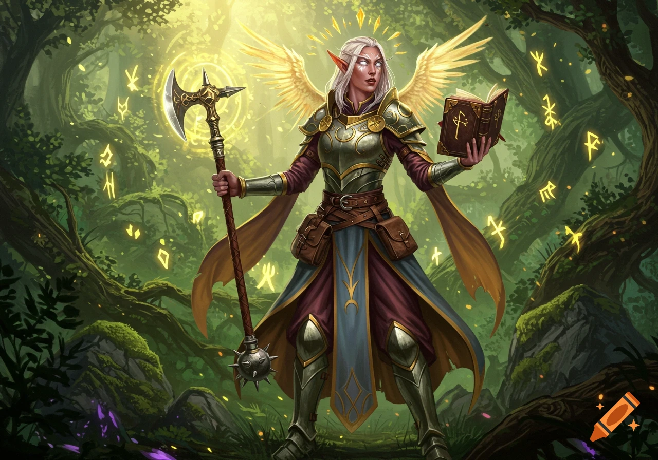 A fantasy illustration of a blonde, winged woman with pointed ears ...