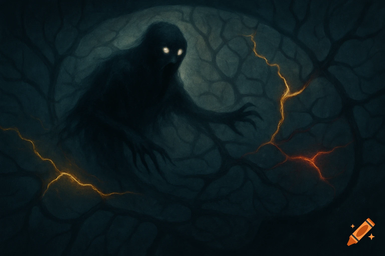 An evil, dark credit card with glowing red eyes and tendrils ...