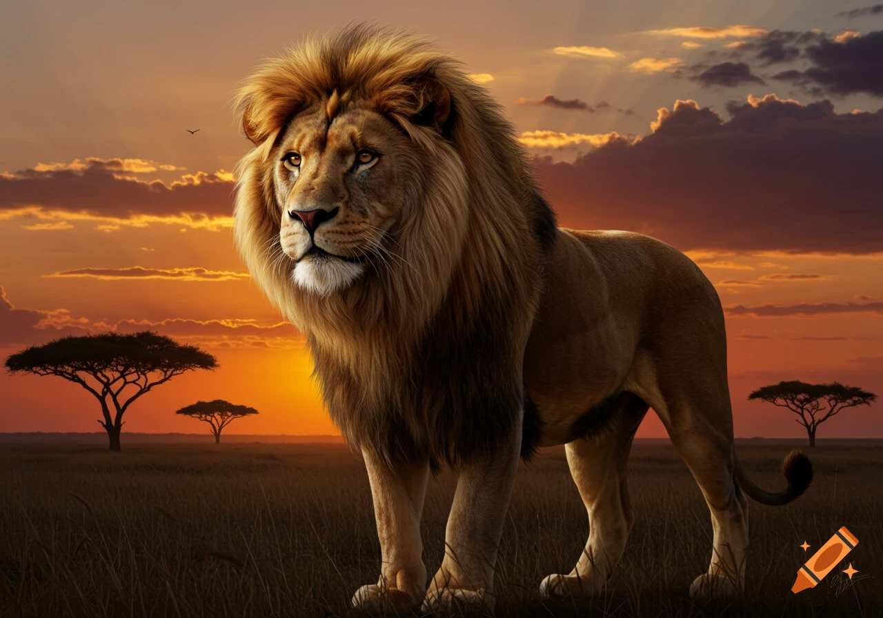 A pride of lions, including a male with a prominent mane, resting in a ...