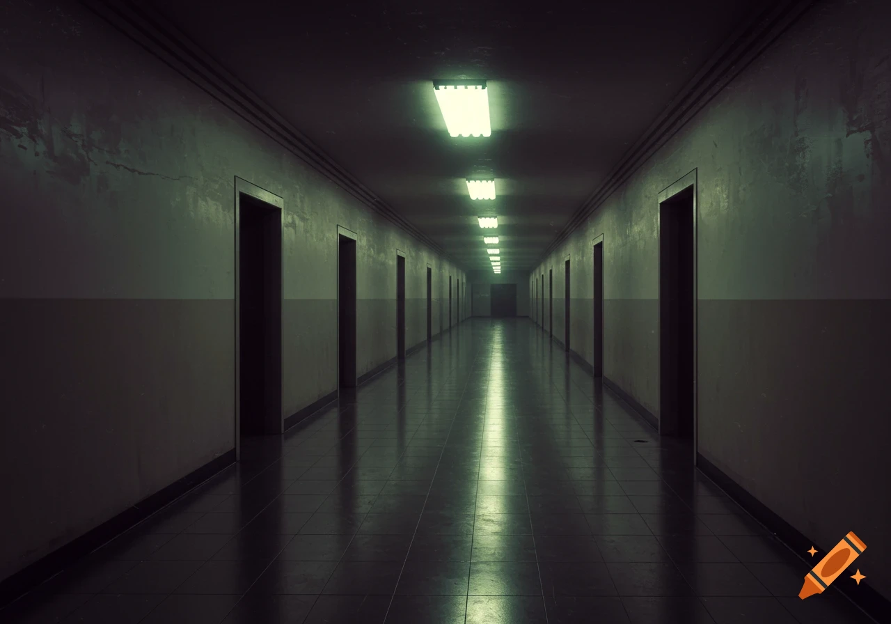 A stark, empty concrete prison cell with a single metal bed, small ...