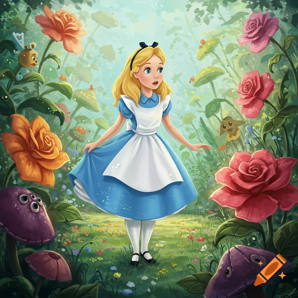 Illustration of Disney's Alice in Wonderland in a vibrant, fantastical ...