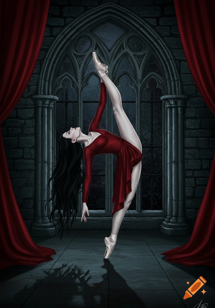 Ballerina in futuristic dark city in Giger style on Craiyon