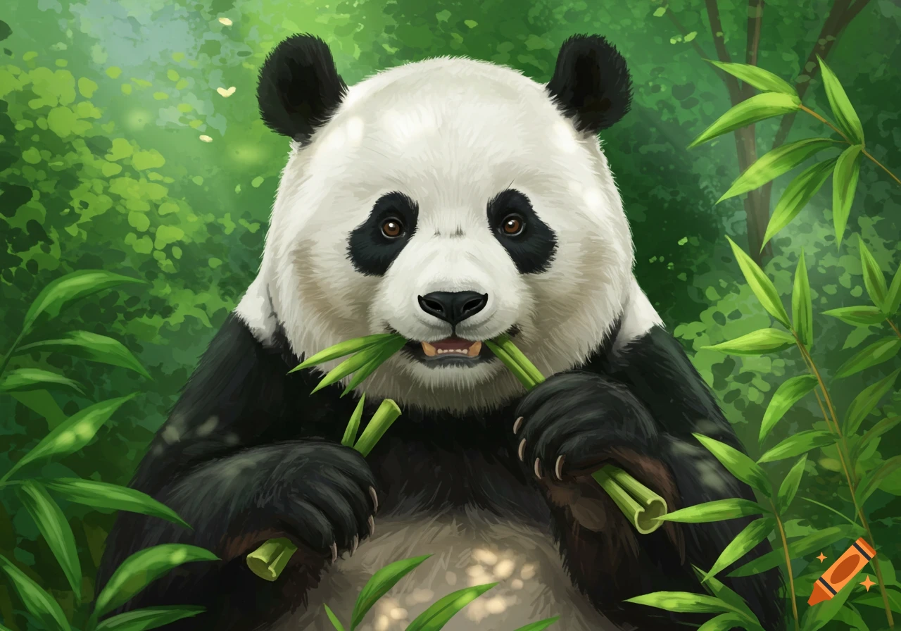 Detailed fantasy illustration of a crest with a panda eating bamboo and ...