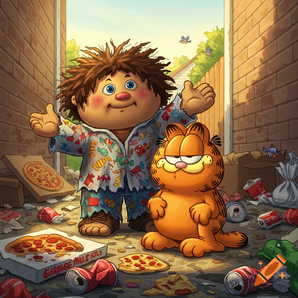 Cartoon of Garfield relaxing on a brown armchair, his feet up, with a ...