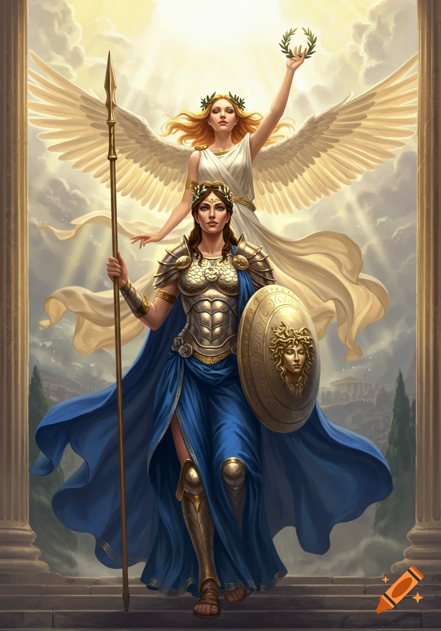 A handsome young man resembling a Greek god, wearing golden armor and a ...