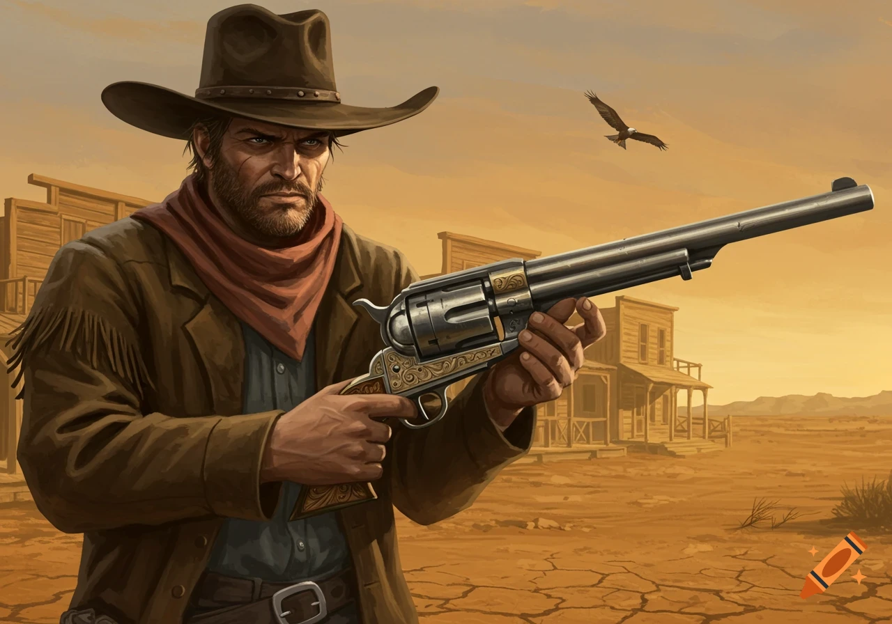 A highly ornate, gold-plated, jewel-encrusted revolver with a long ...