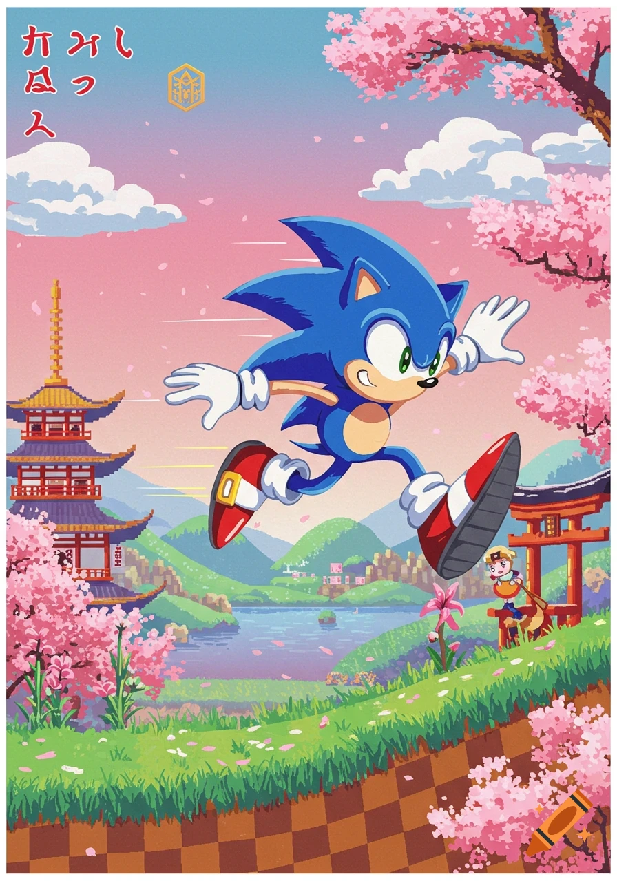Blue Sonic-like character relaxes barefoot in a grassy field with ...