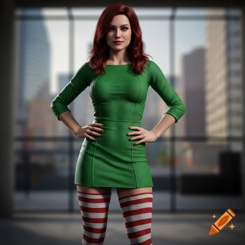 Francesca Capaldi, wearing green form fitting workout clothes on Craiyon