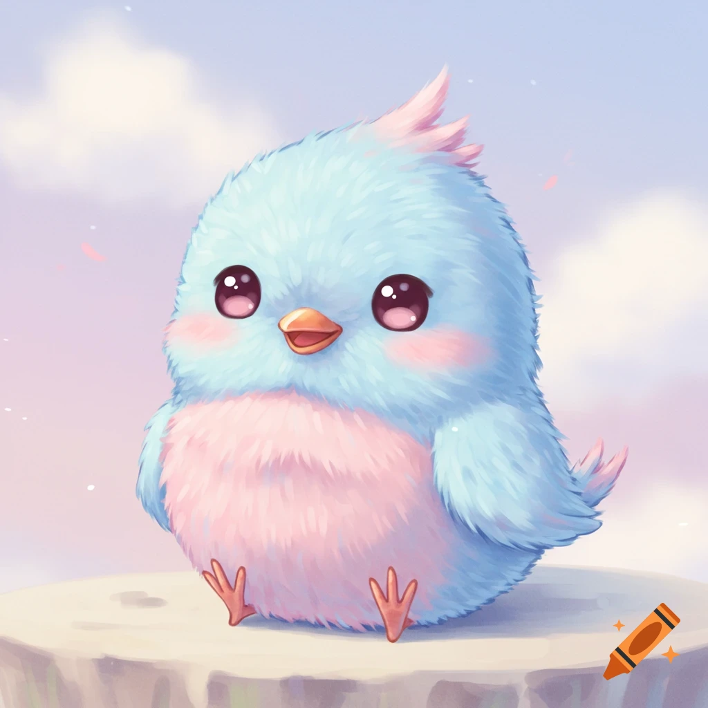 A cute, pink chibi monster with big sparkly eyes holds a waffle ...