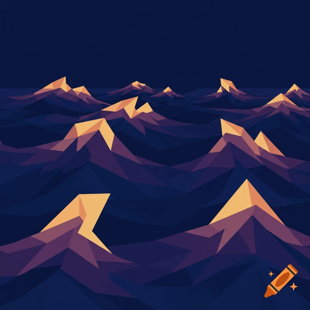 A dark, stylized landscape with a glowing golden river winding through ...