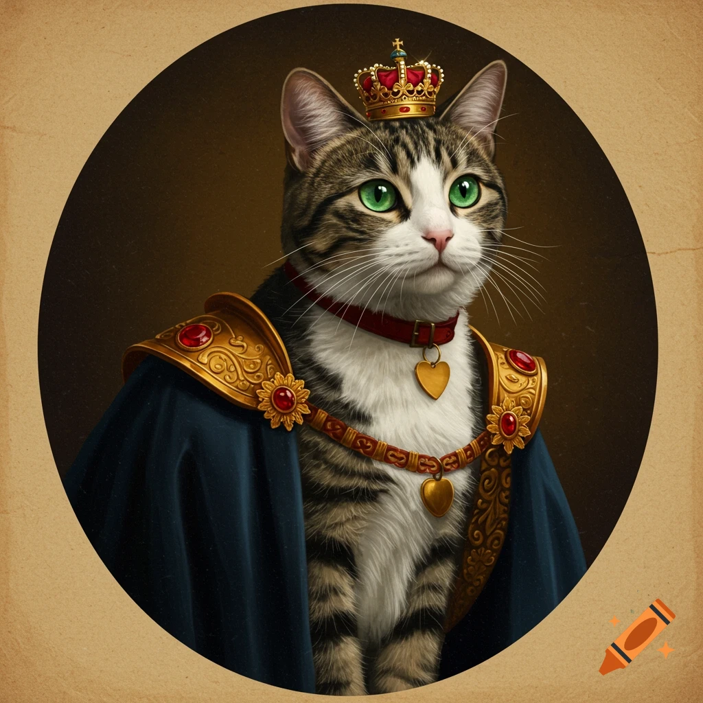Orange tabby cat in a detailed Renaissance noble costume with a ruff ...