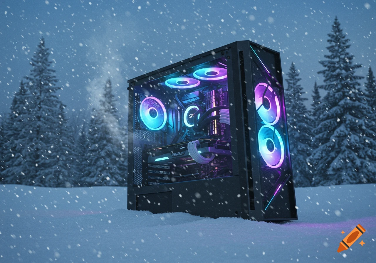 A black mid-tower PC with a glass side panel showcasing internal ...