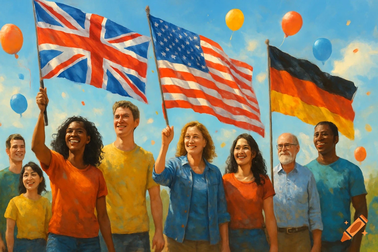 A grand building resembling Buckingham Palace with an LGBT pride flag ...