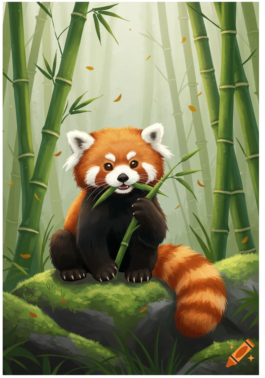 Five cute red pandas stacked on top of each other in a cartoon style ...