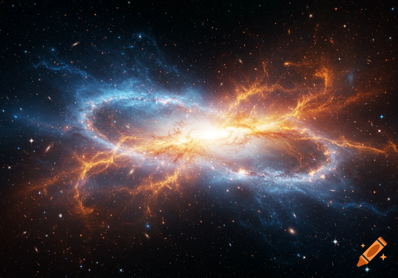 A vibrant cosmic explosion in deep space with glowing plasma and debris ...