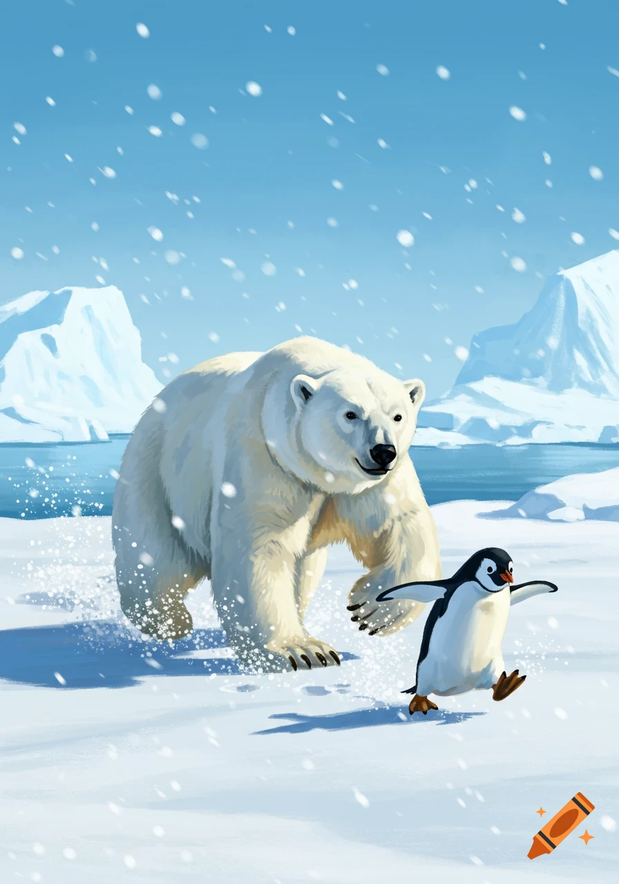 Cartoon Scrat from Ice Age frantically runs through a snowy, icy ...