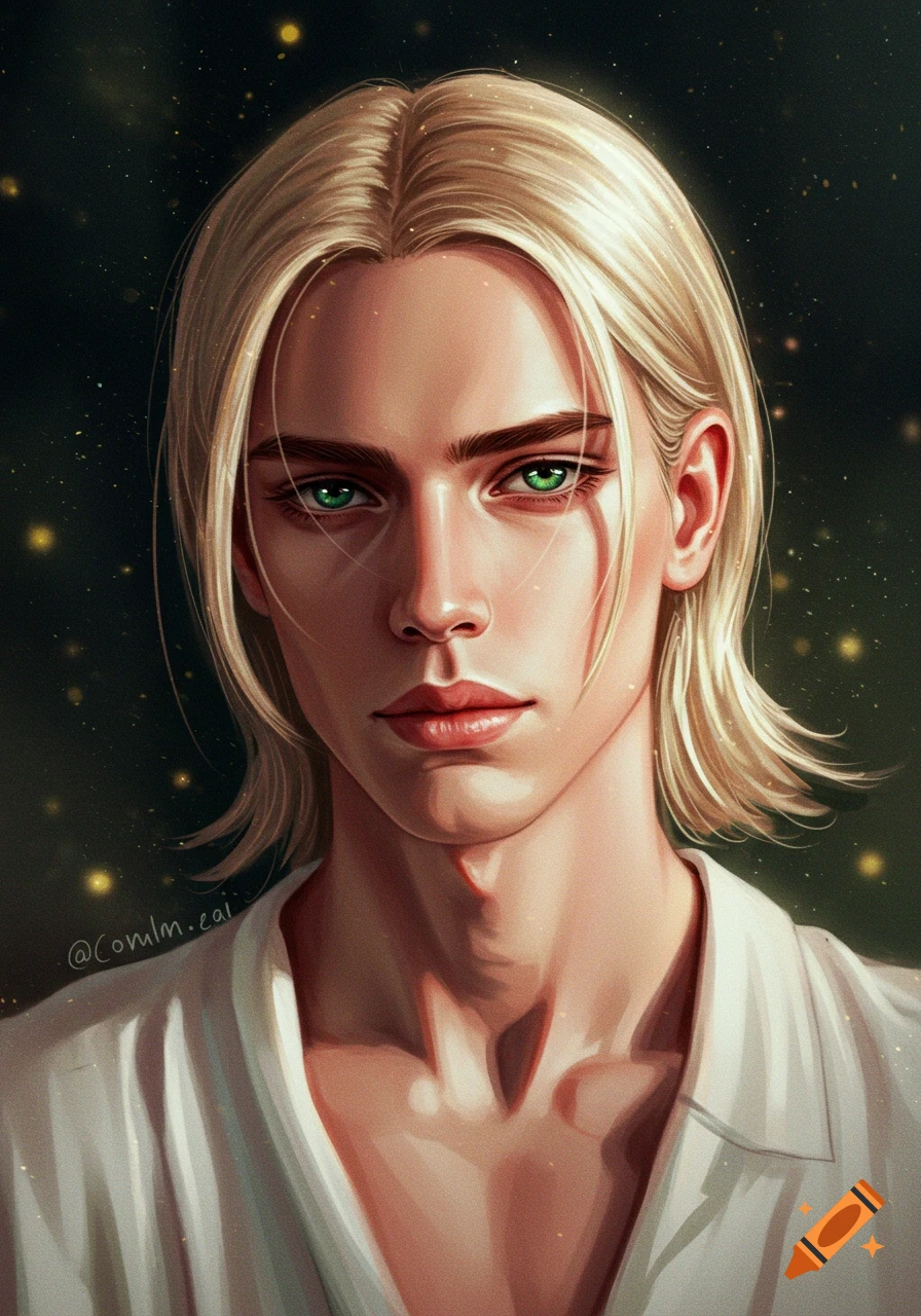 A character reference sheet featuring a young man with blond undercut ...