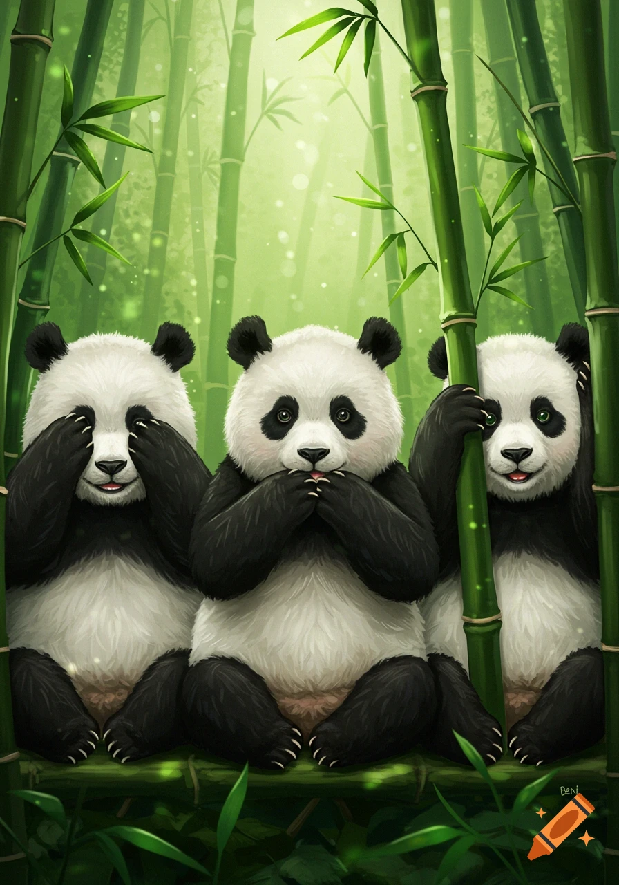 Five cute red pandas stacked on top of each other in a cartoon style ...