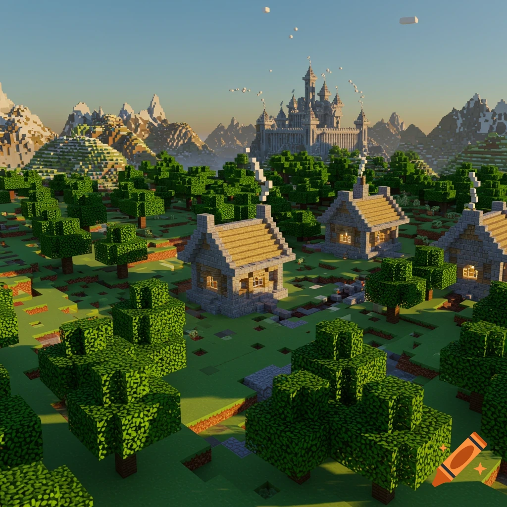 Minecraft-style Japanese garden with traditional pagodas, cherry ...