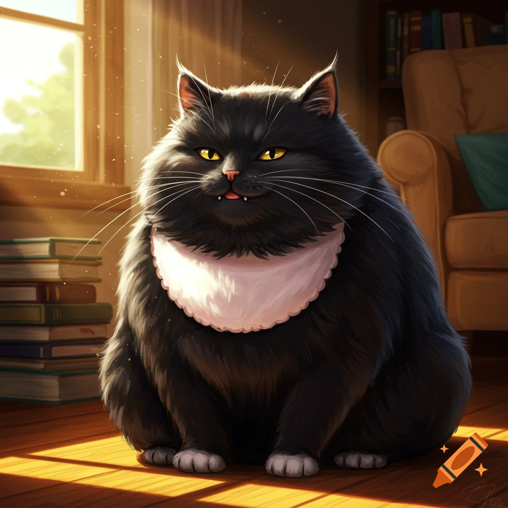 Fluffy cat black and white coloring page with clean line art on Craiyon