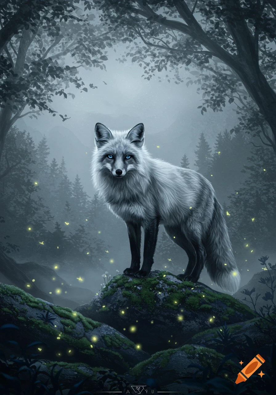 A girl and a wolf walk on a cratered moon surface toward a glowing ...