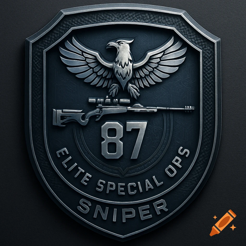 Khaki, black, and beige military emblem with two soldiers, an eagle ...