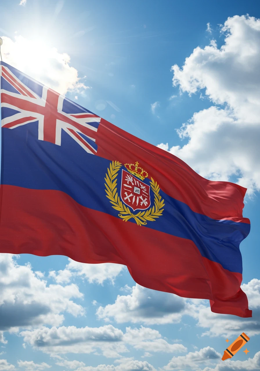 A close-up of a waving Union Jack flag, showing its red, white, and ...