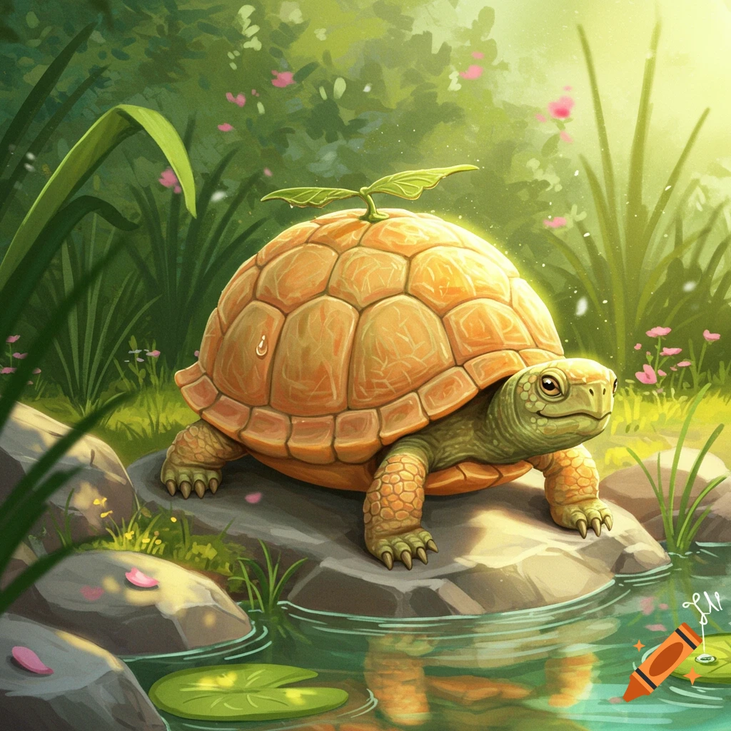 A steampunk tortoise with a clock integrated into its shell, standing ...