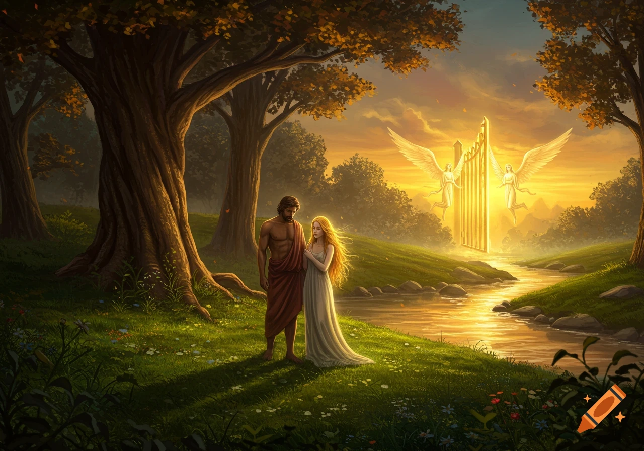 Golden text 'POR LOS M ITOS DE CRISTO' on a lush waterfall in a forest ...