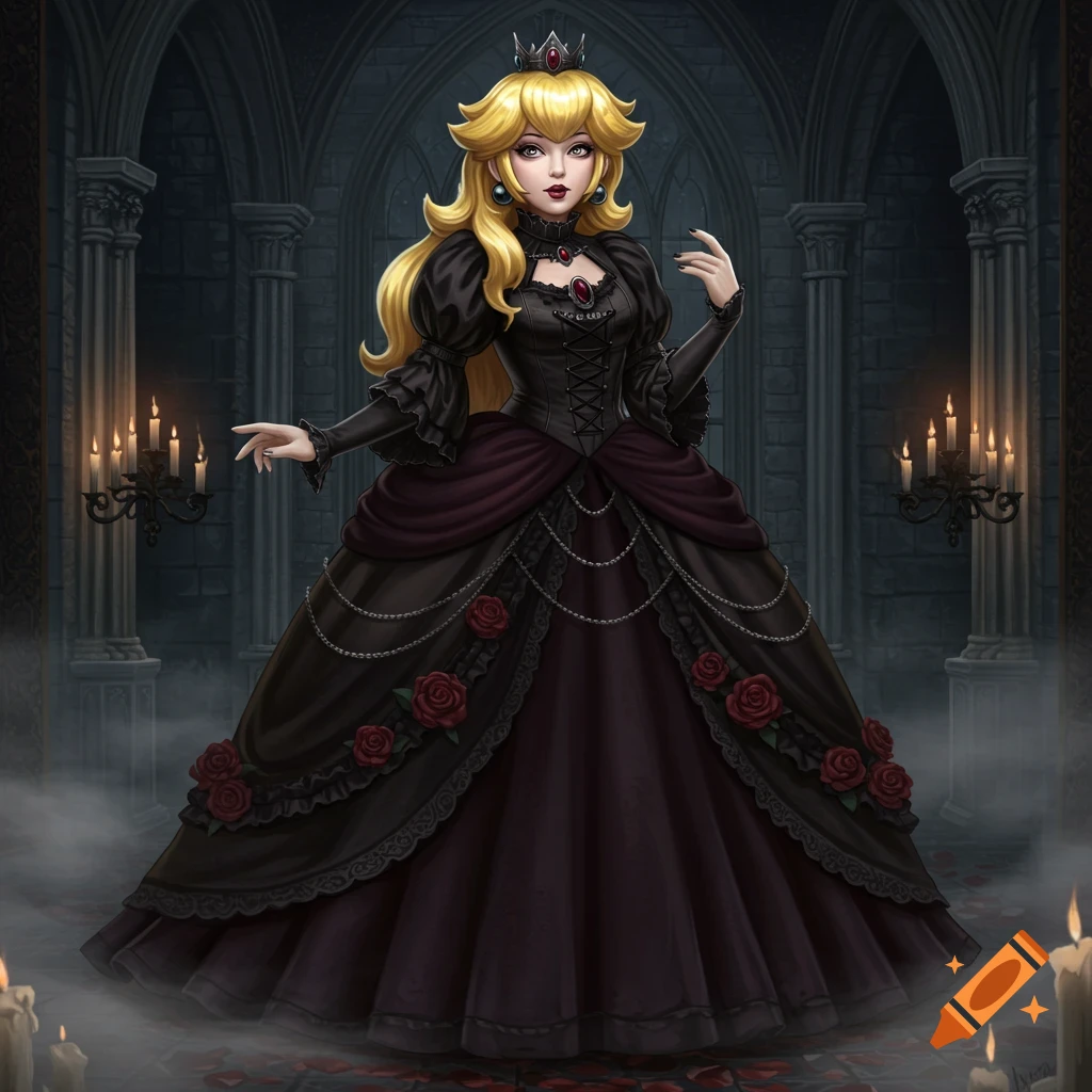 Bayonetta in a ruffled black flamenco dress with a red rose and white ...