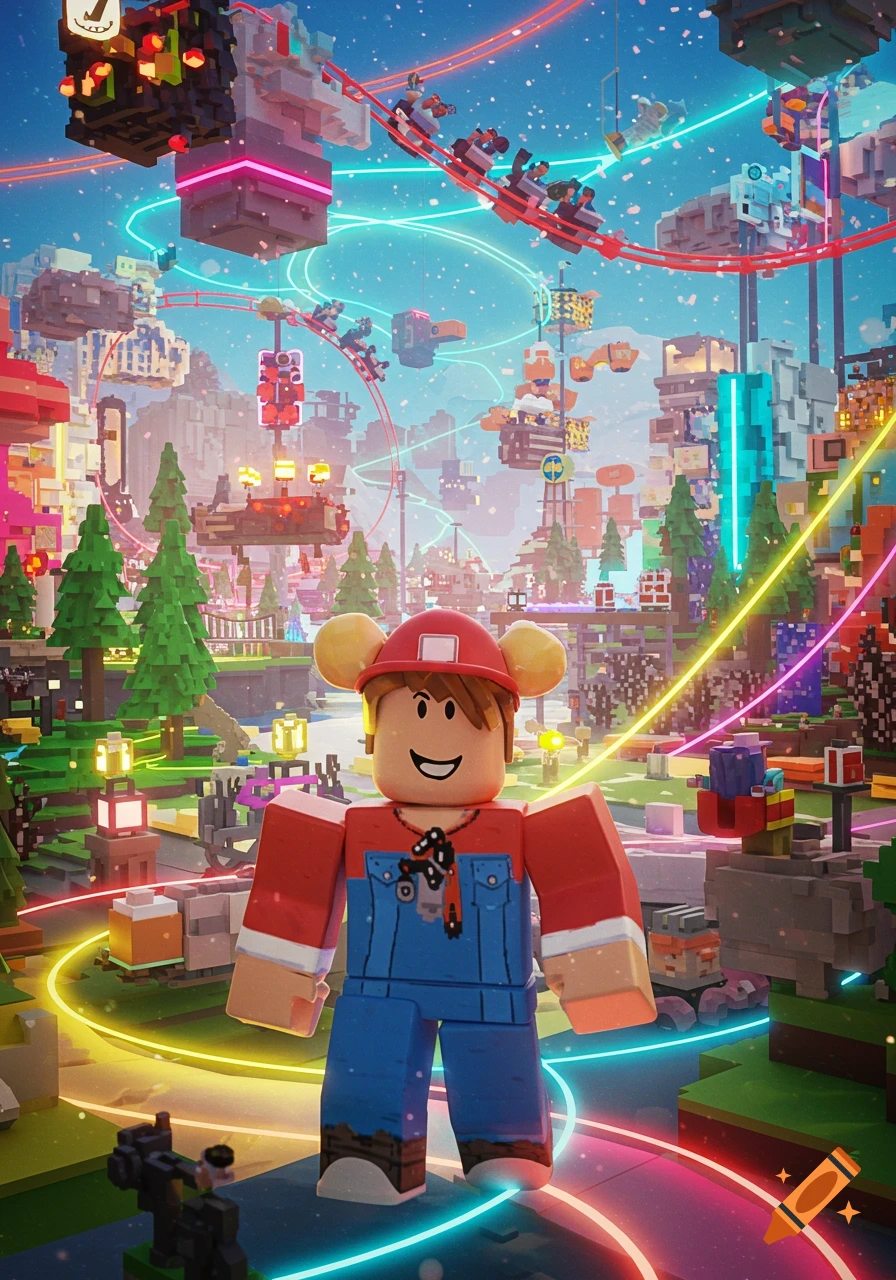 Cartoon Roblox character with orange hair falling into a glowing black ...