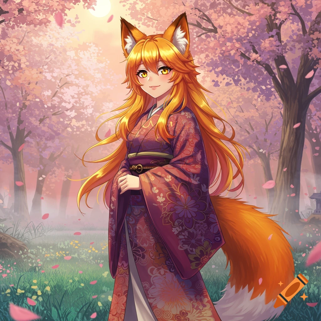 Anime fox girl with head in bubble on Craiyon
