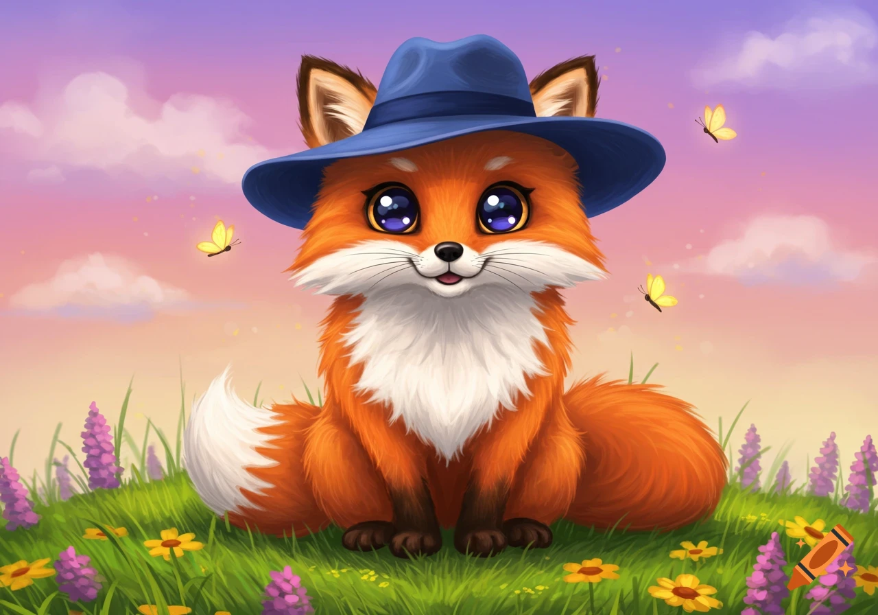 Cute cartoon fox splashing happily in a bright blue swimming pool, with ...