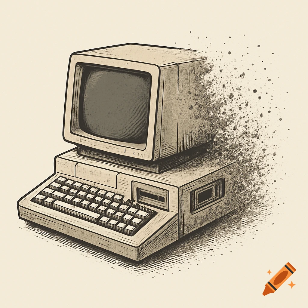 A pixel art illustration of a retro gamer's desk with an old computer ...