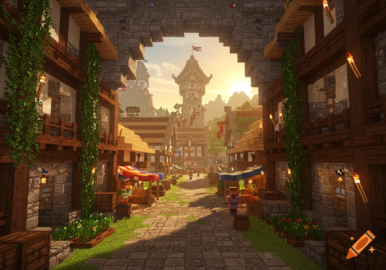 Detailed circular Minecraft castle with gothic towers, stained glass ...