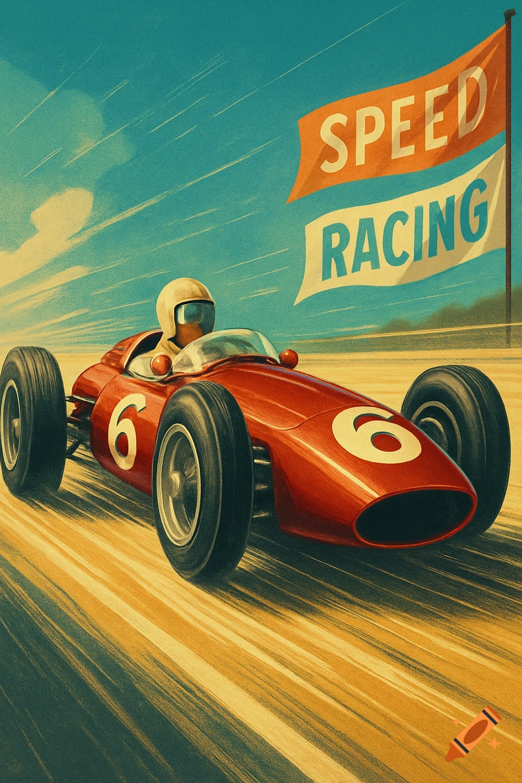 Photorealistic image of vintage Formula 1 cars racing on a track, with ...