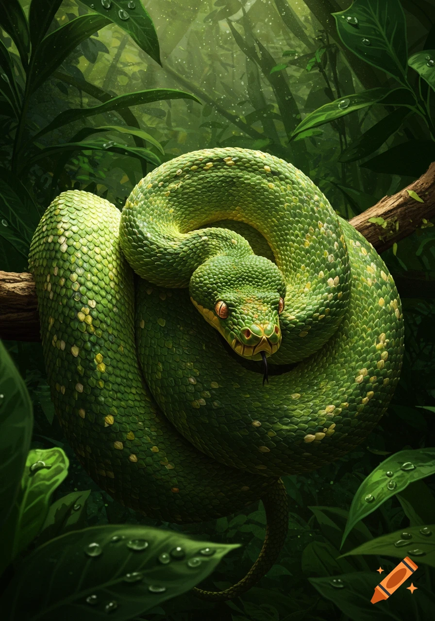 Muscular man with a python's head and scales around his shoulders ...