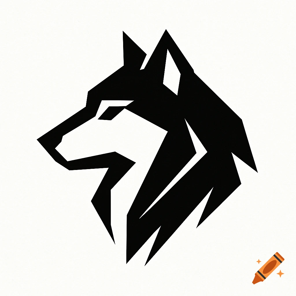 Black and white line art logo with a wolf's head profile in a circle ...