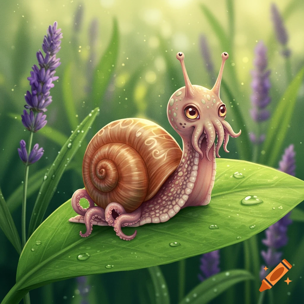 A baboon with a large snail shell on its back and snail antennae on its ...