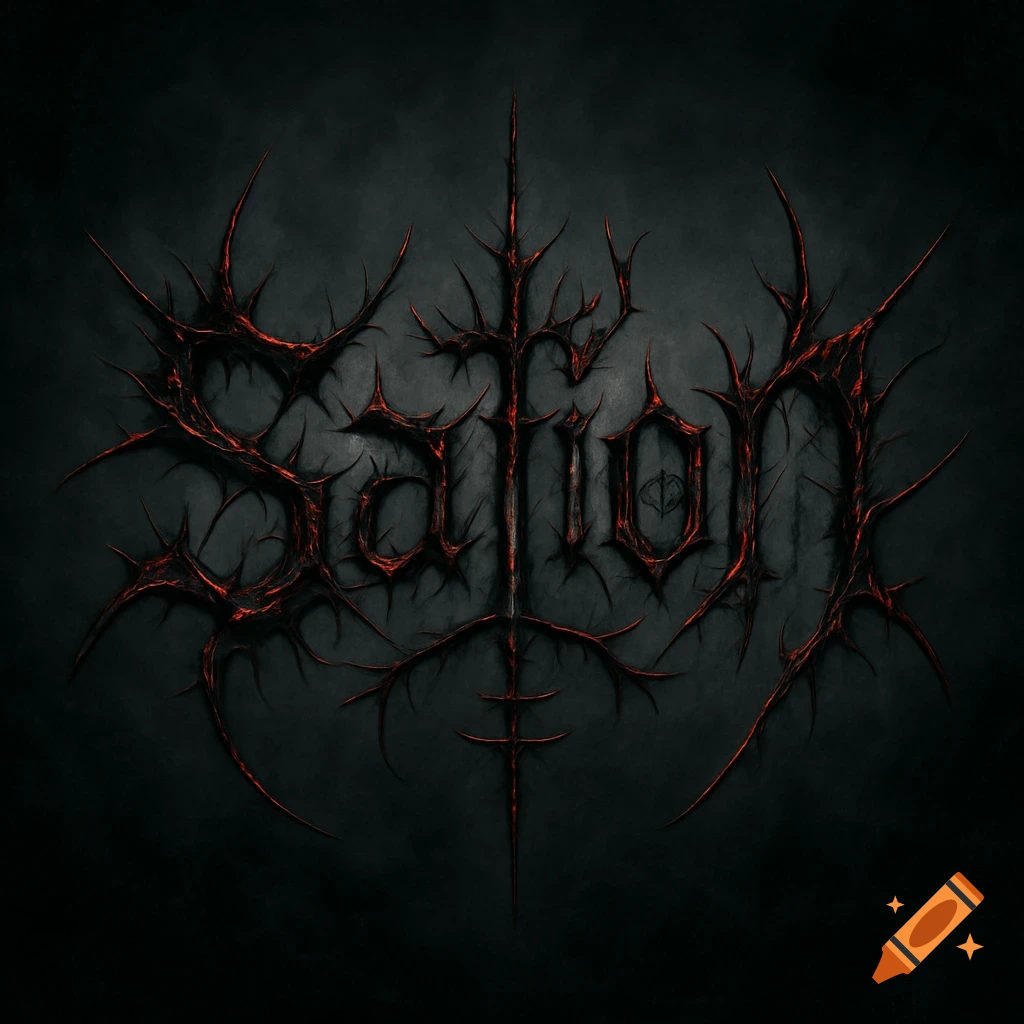 A stylized blood-red death metal logo with thorny, organic text and two ...