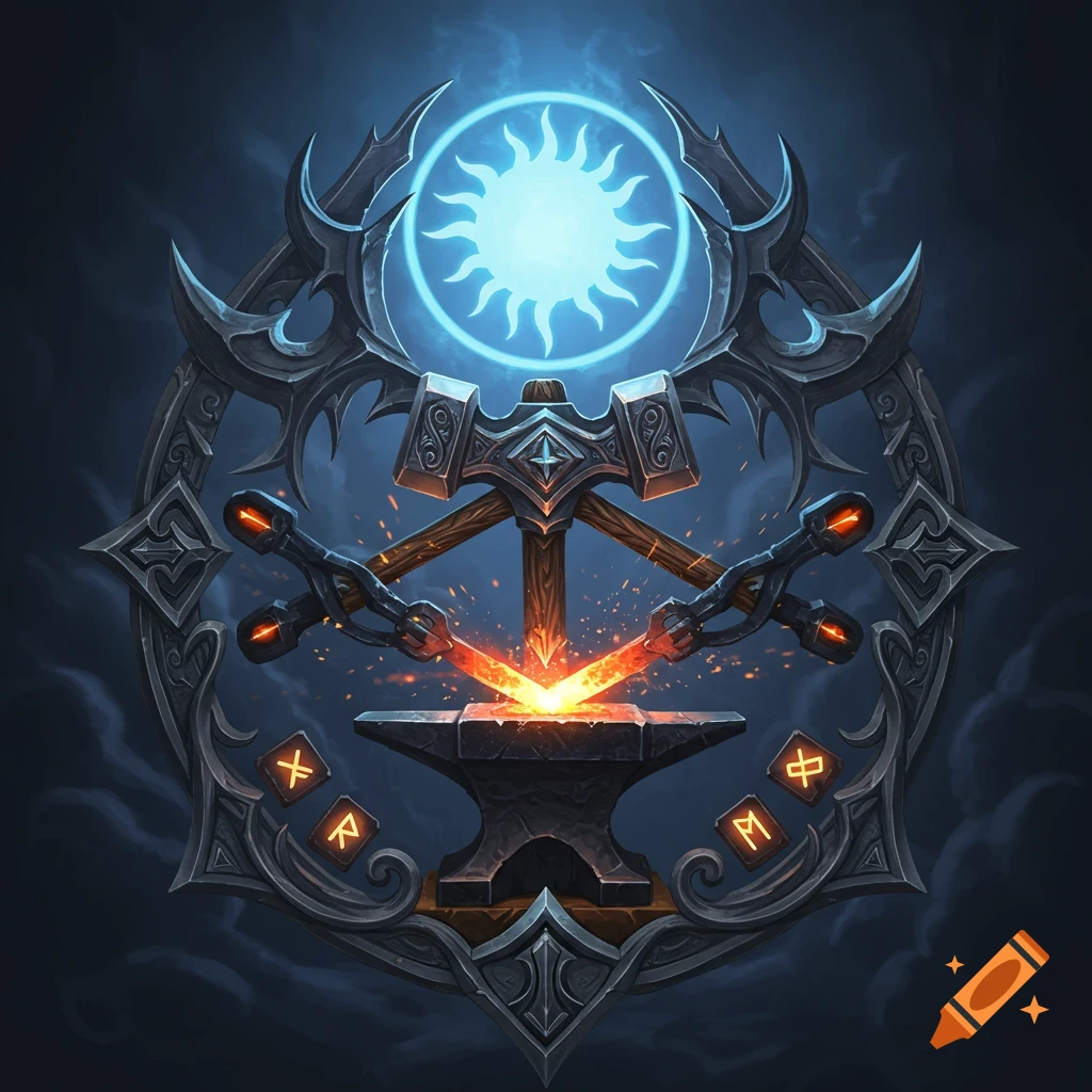 Ornate golden fantasy crest featuring an hourglass and intricate vine ...